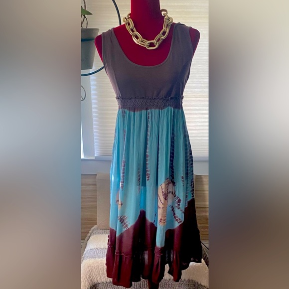 Lola P | Dresses | Lola P Womens Brownblue Tie Dye Flowy Knee Length ...